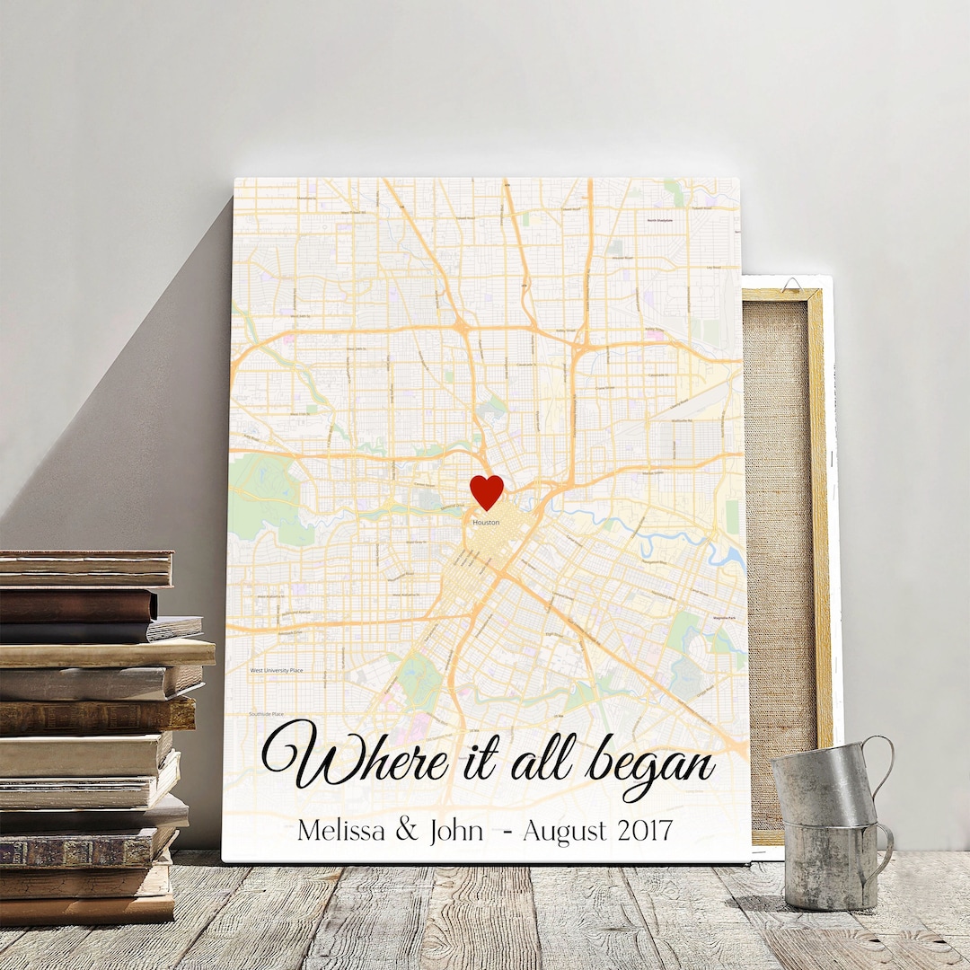 Custom Street Map Canvas Print, Personalized Canvas Print, Valentines ...