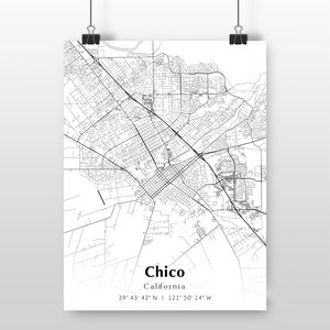Chico City Map Print, Chico California Map Poster, USA City Street Map ...