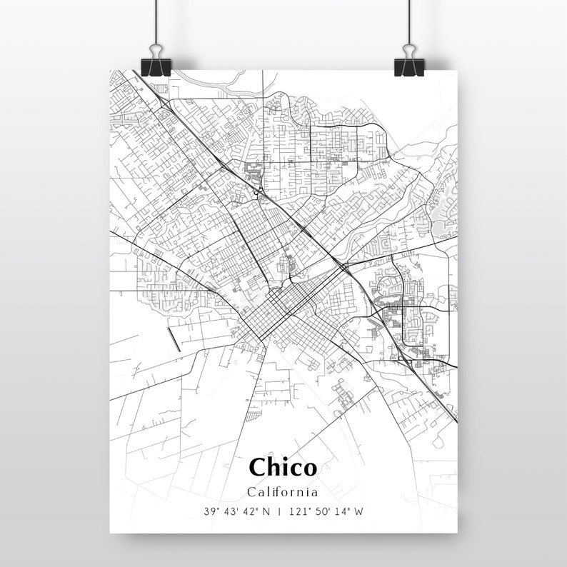 Chico City Map Print, Chico California Map Poster, USA City Street Map ...