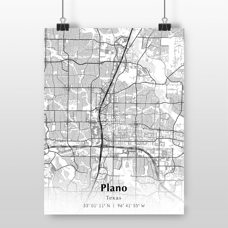 Plano City Map Print, Plano Texas Map Poster, USA City Street Map, Map ...