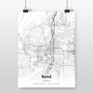Bend City Map Print, Bend Oregon Map Poster, USA City Street Map, Map ...