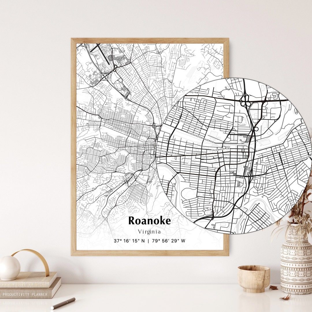 Roanoke City Map Print, Roanoke Virginia Map Poster, USA City Street ...
