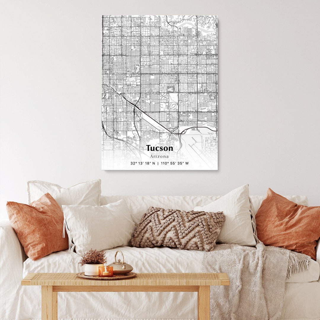 Tucson City Map Print, Tucson Arizona Map Poster, USA City Street Map ...