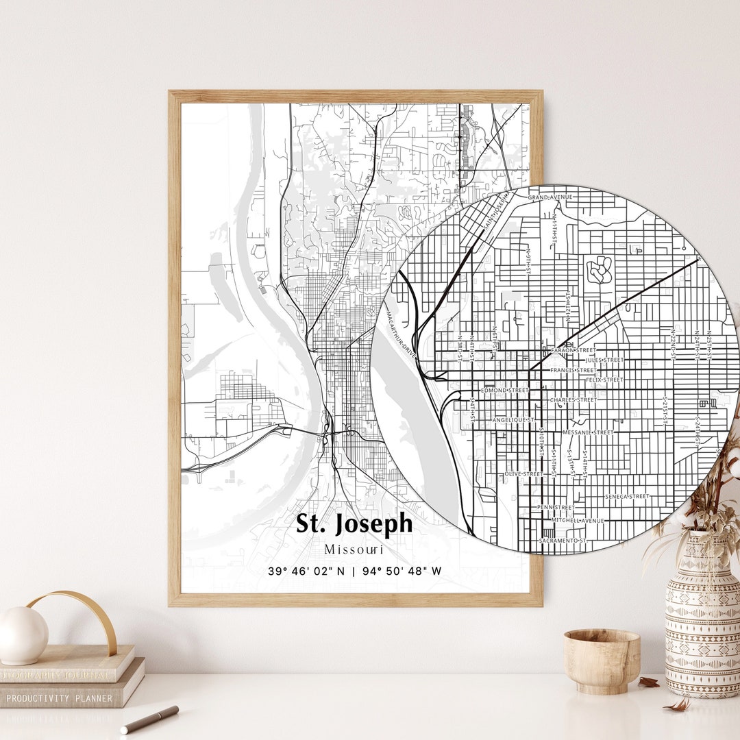 St. Joseph City Map Print, St. Joseph Missouri Map Poster, USA City ...