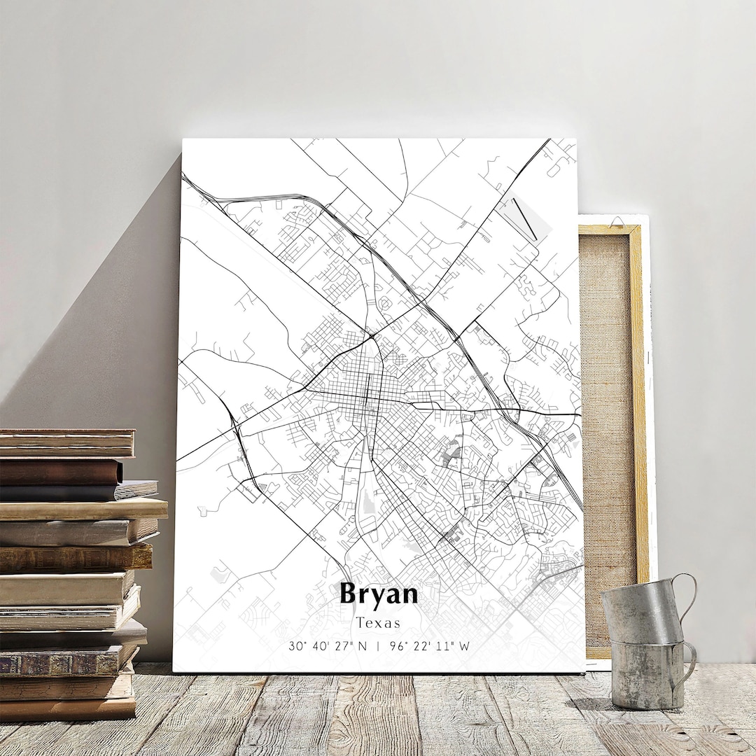 Bryan City Map Print, Bryan Texas Map Poster, USA City Street Map, Map ...