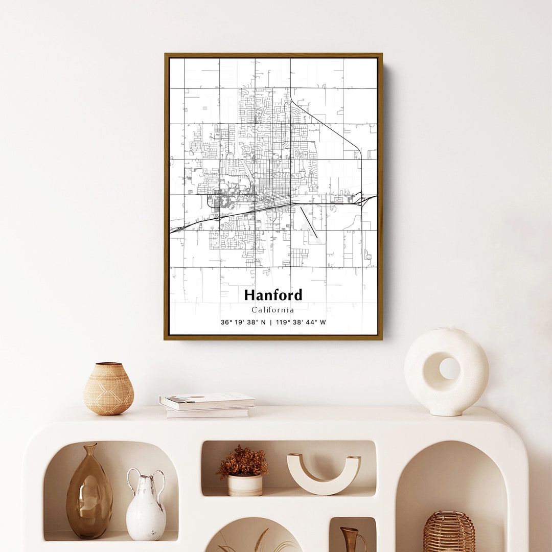 Hanford City Map Print, Hanford California Map Poster, USA City Street ...