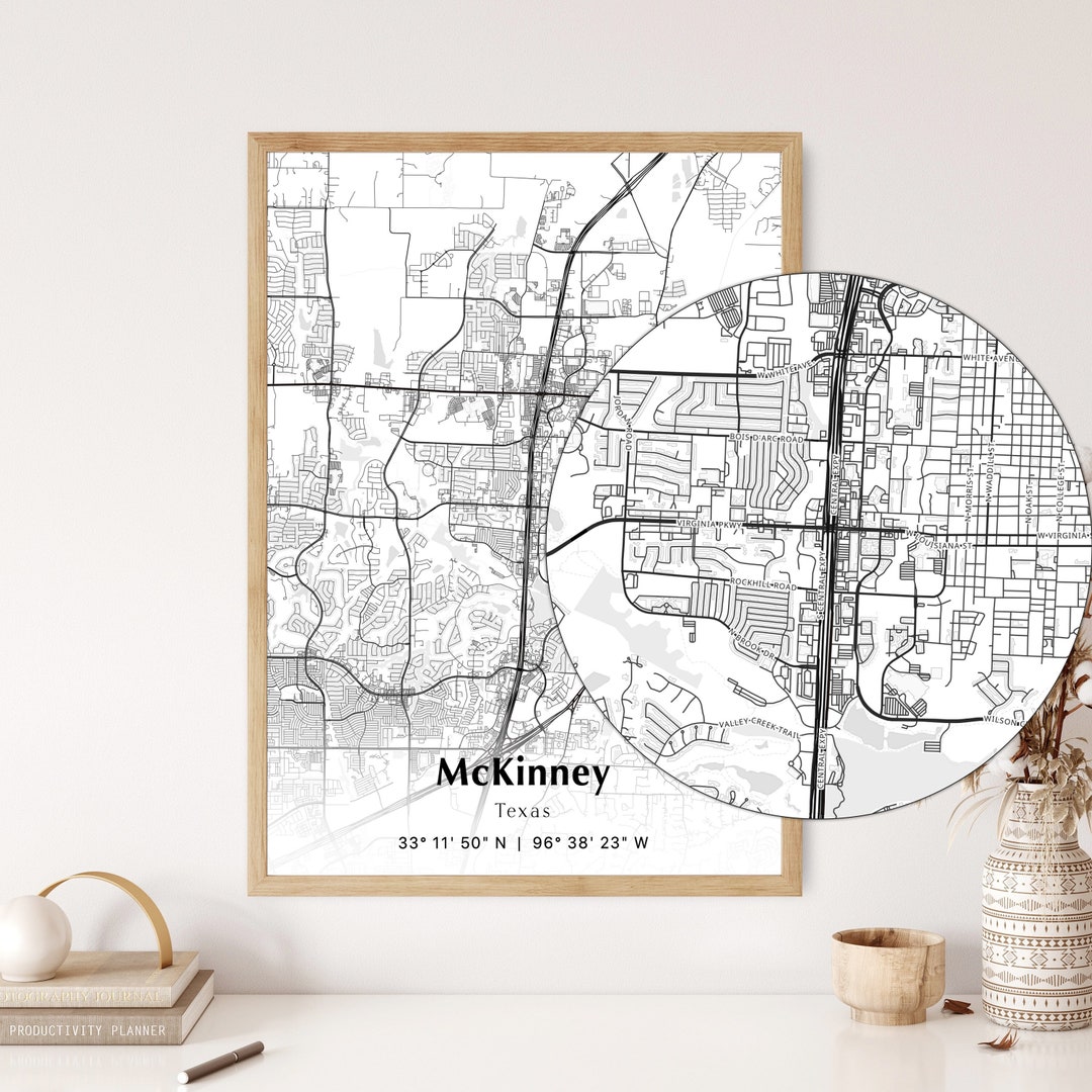Mckinney City Map Print, Mckinney Texas Map Poster, USA City Street Map ...