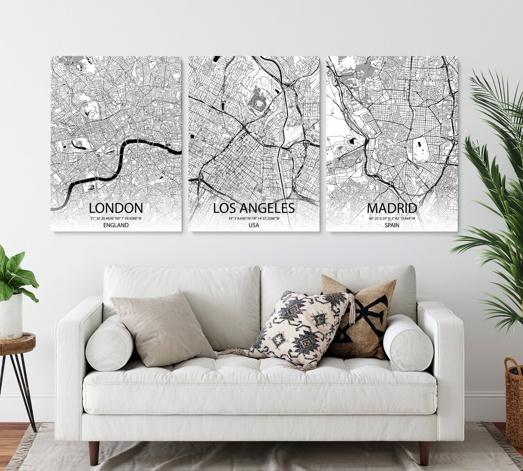 Any City Map Print Any Location Map Set of 1 2 or 3 Maps - Etsy