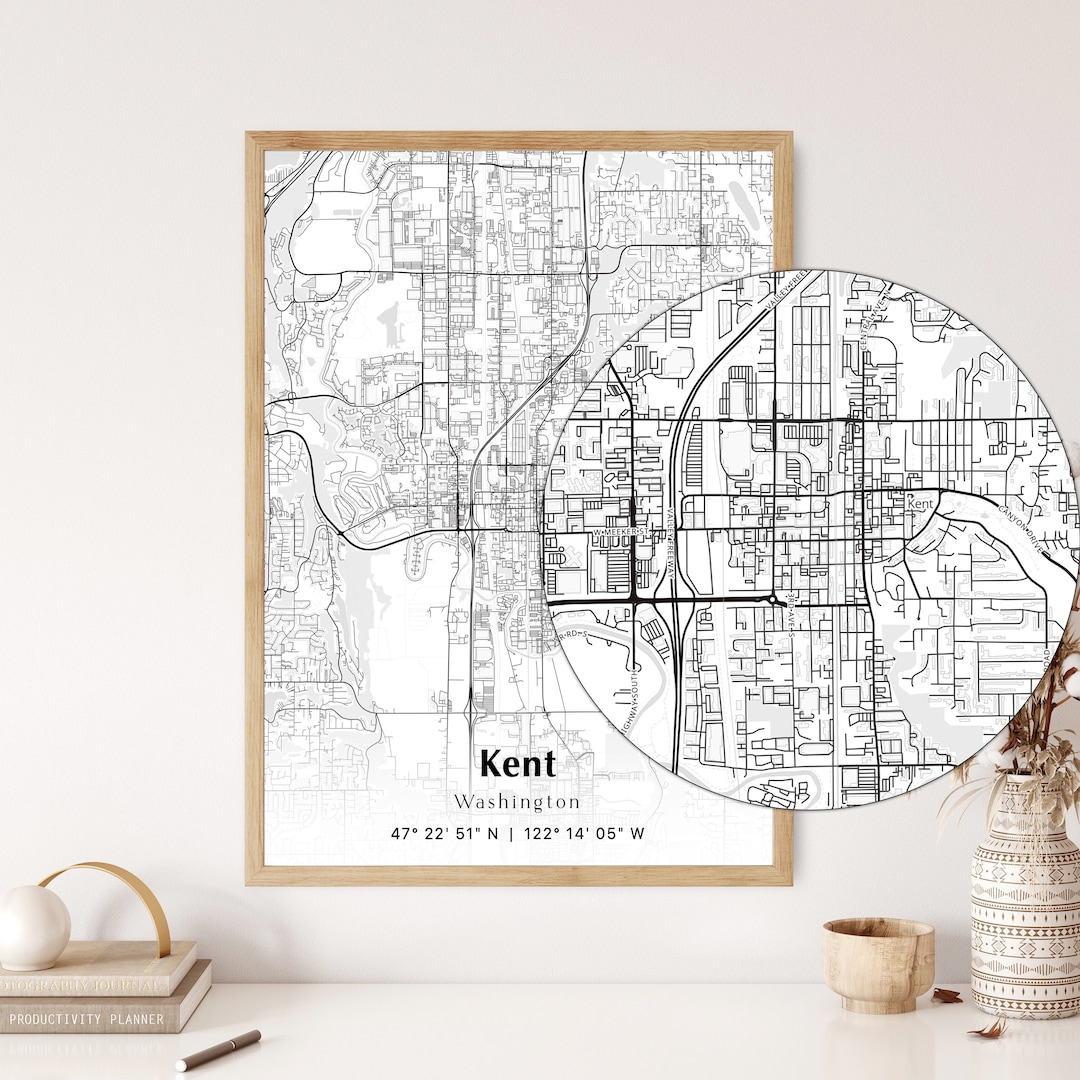 Kent City Map Print, Kent Washington Map Poster, USA City Street Map ...