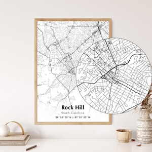 Rock Hill City Map Print, Rock Hill South Carolina Map Poster, USA City ...