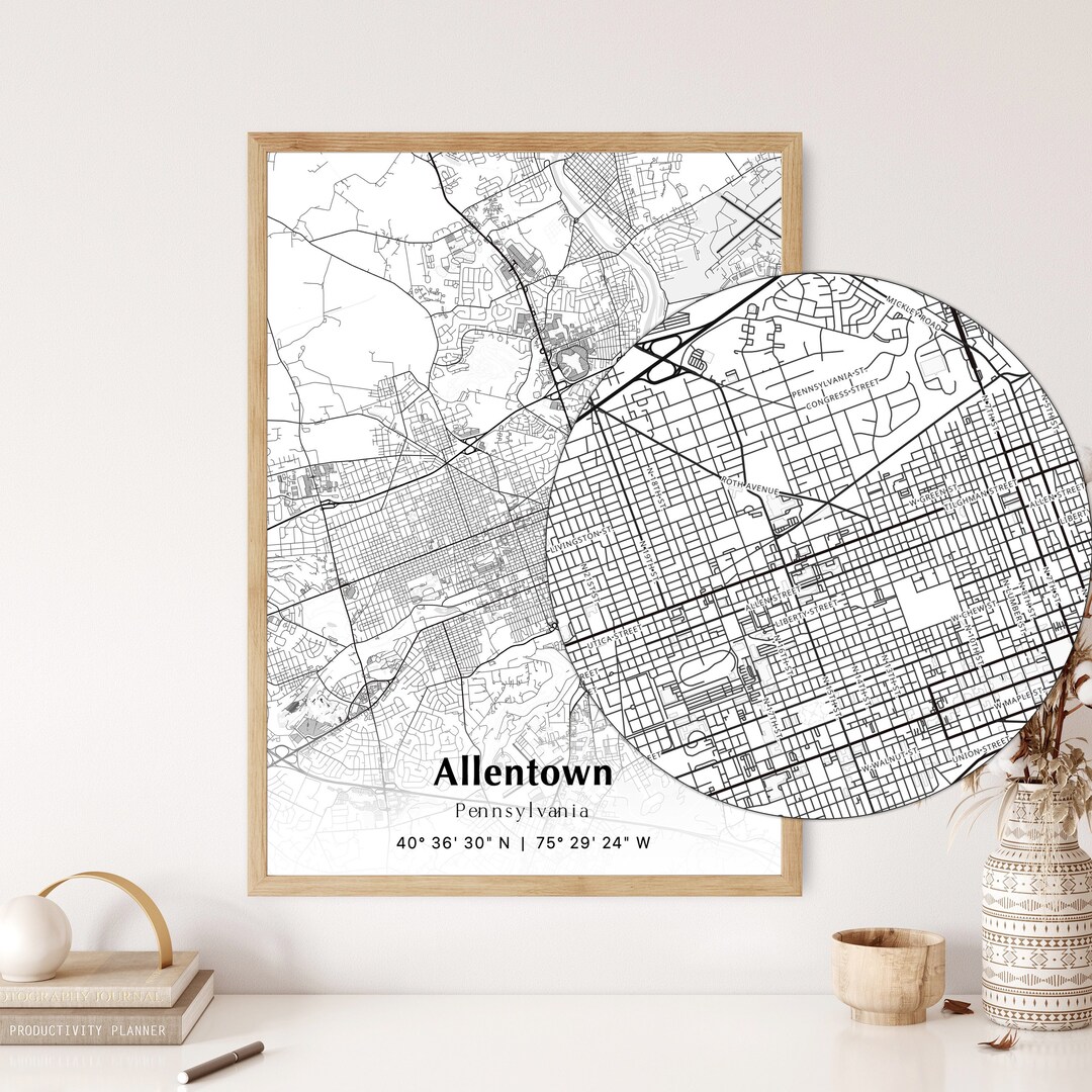Allentown City Map Print, Allentown Pennsylvania Map Poster, USA City ...