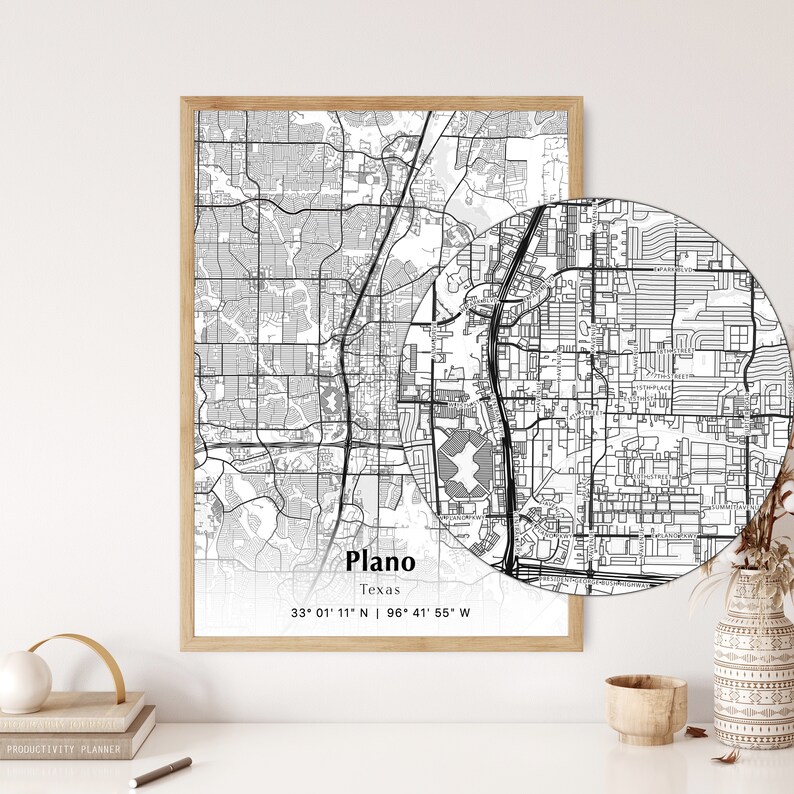 Plano City Map Print, Plano Texas Map Poster, USA City Street Map, Map ...