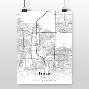 Frisco City Map Print, Frisco Texas Map Poster, USA City Street Map ...