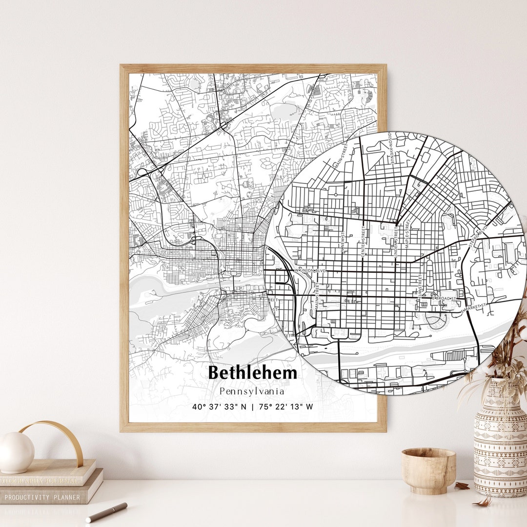 Bethlehem City Map Print, Bethlehem Pennsylvania Map Poster, USA City ...