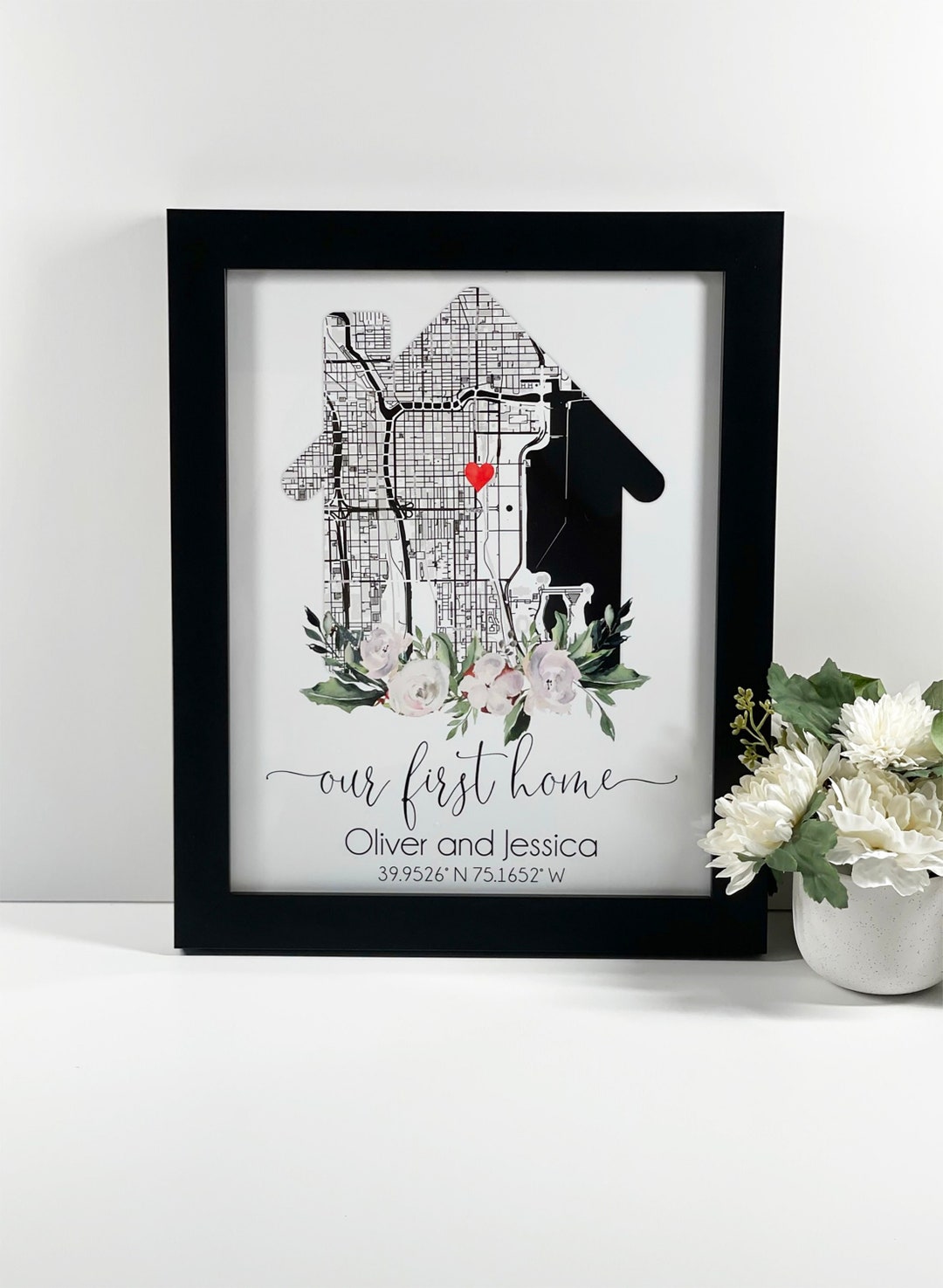 Framed Custom Home Map, Home Address Map, Home Location Map, Home Buyer ...