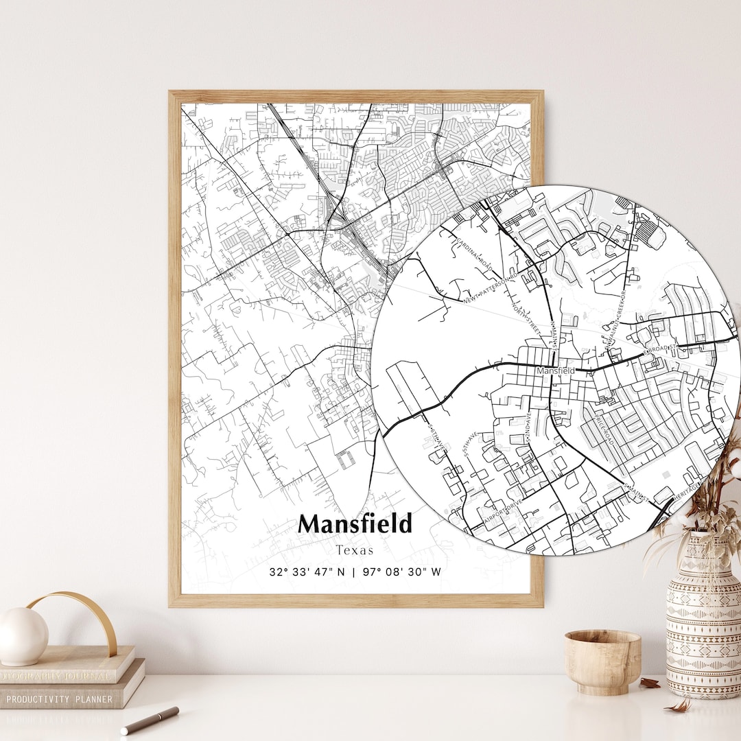Mansfield City Map Print, Mansfield Texas Map Poster, USA City Street ...