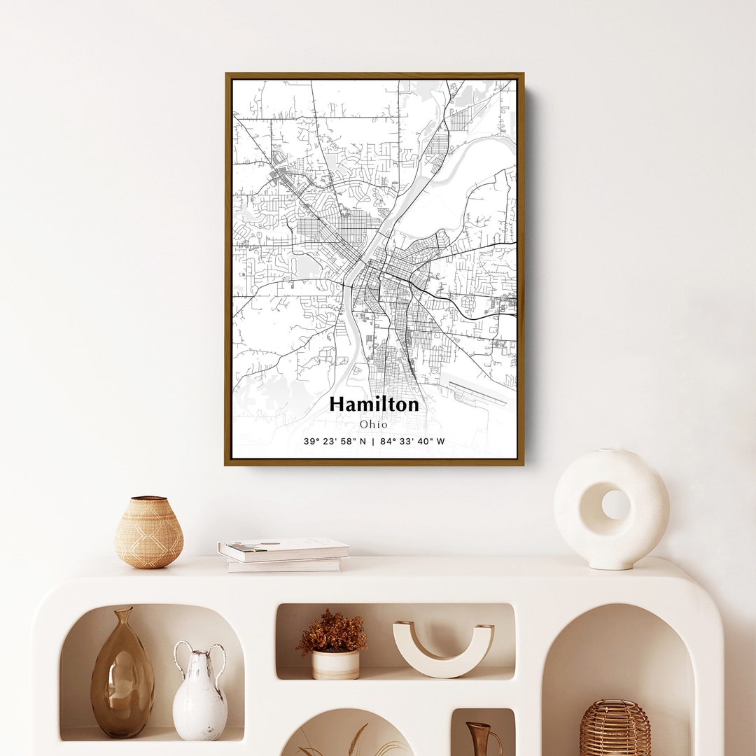 Hamilton City Map Print, Hamilton Ohio Map Poster, USA City Street Map ...