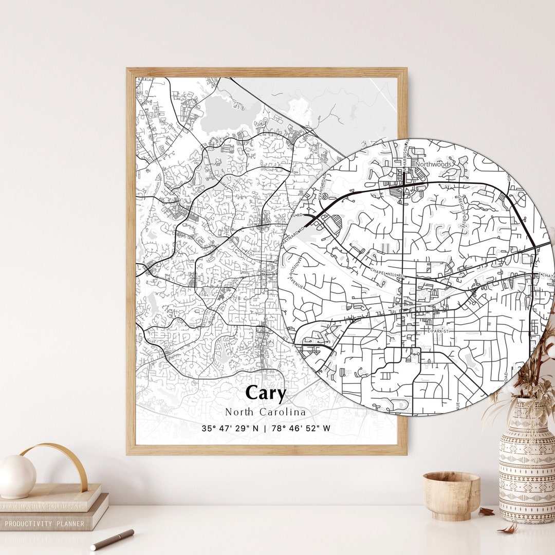 Cary City Map Print, Cary North Carolina Map Poster, USA City Street ...