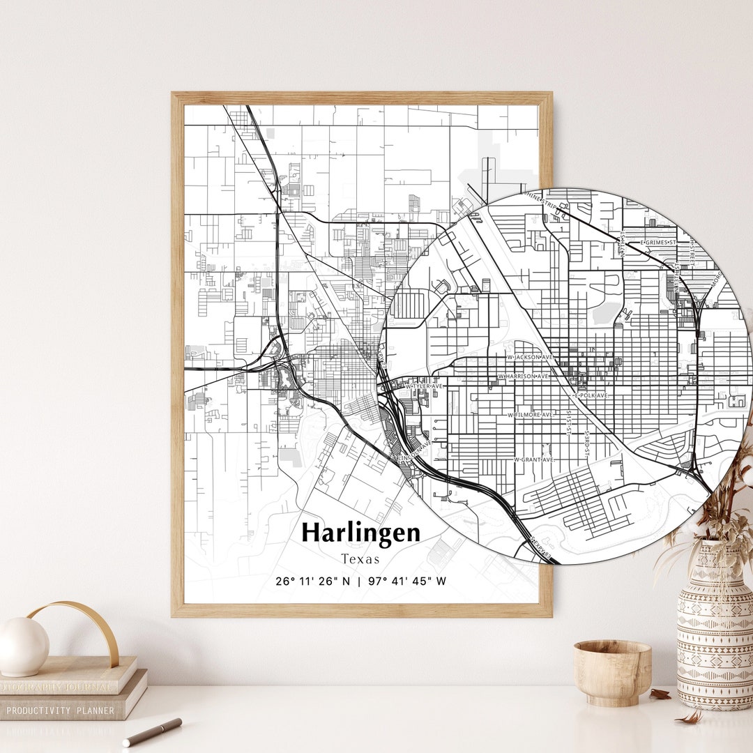 Harlingen City Map Print, Harlingen Texas Map Poster, USA City Street ...
