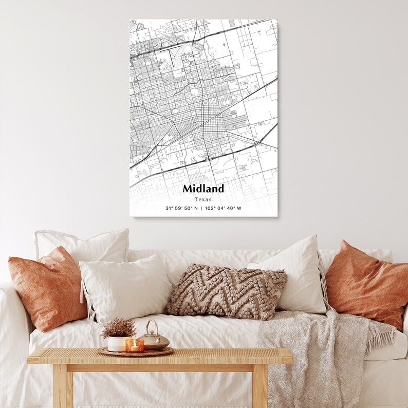 Midland City Map Print, Midland Texas Map Poster, USA City Street Map ...