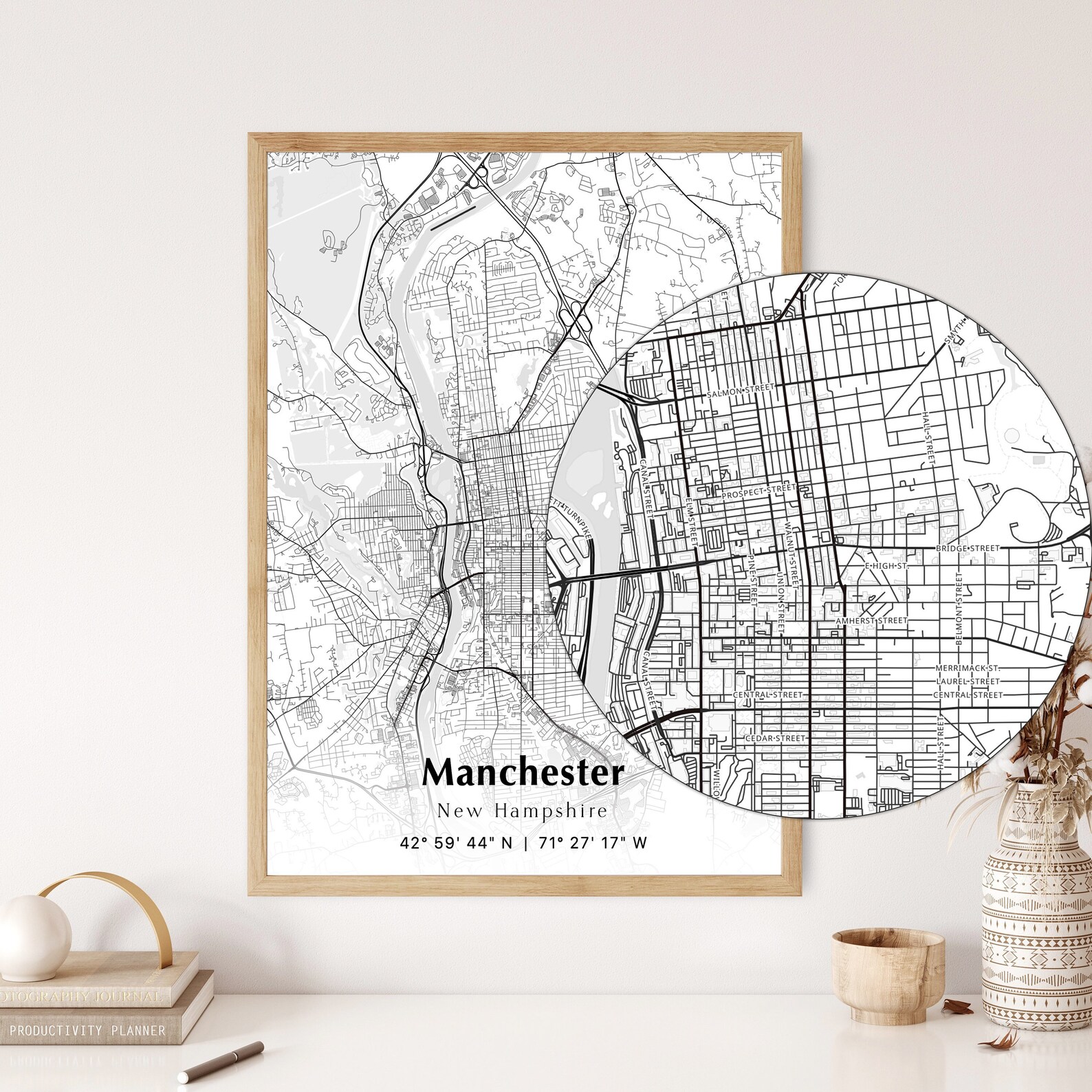 Manchester City Map Print, Manchester New Hampshire Map Poster, USA ...