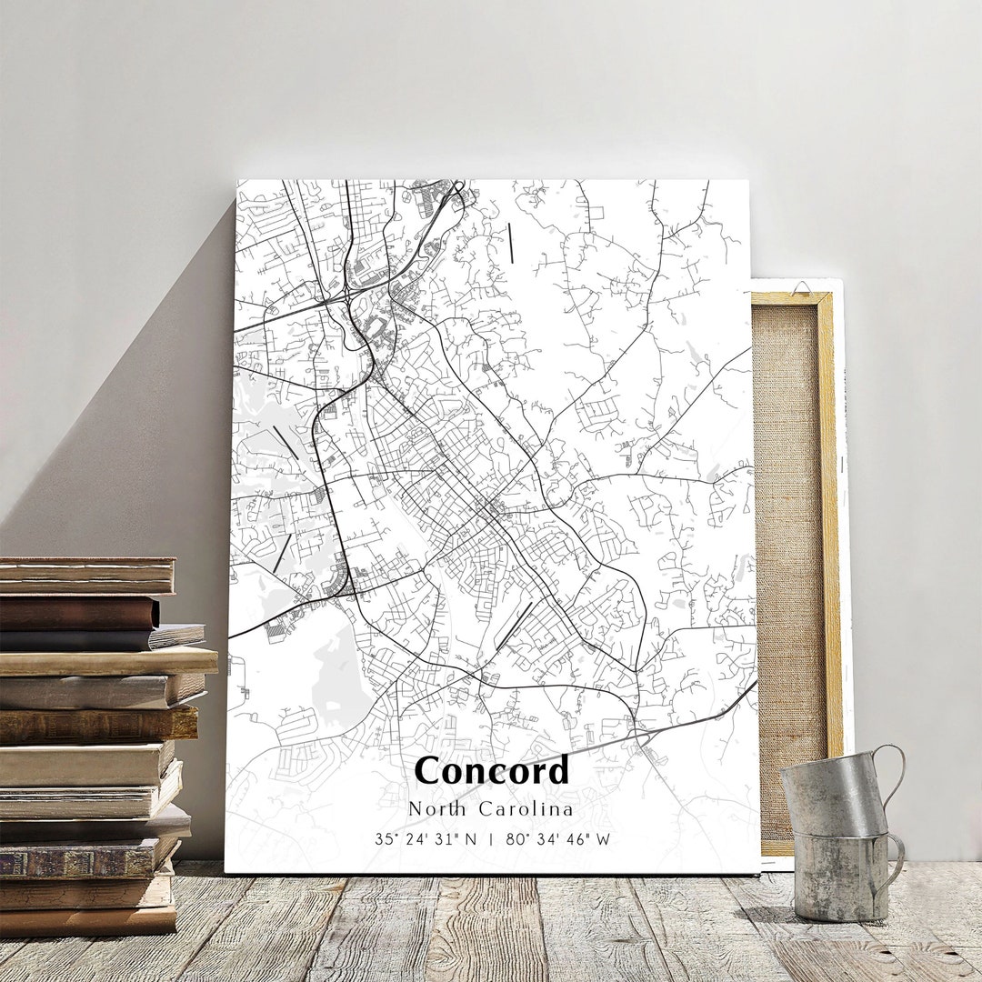Concord City Map Print, Concord North Carolina Map Poster, USA City ...