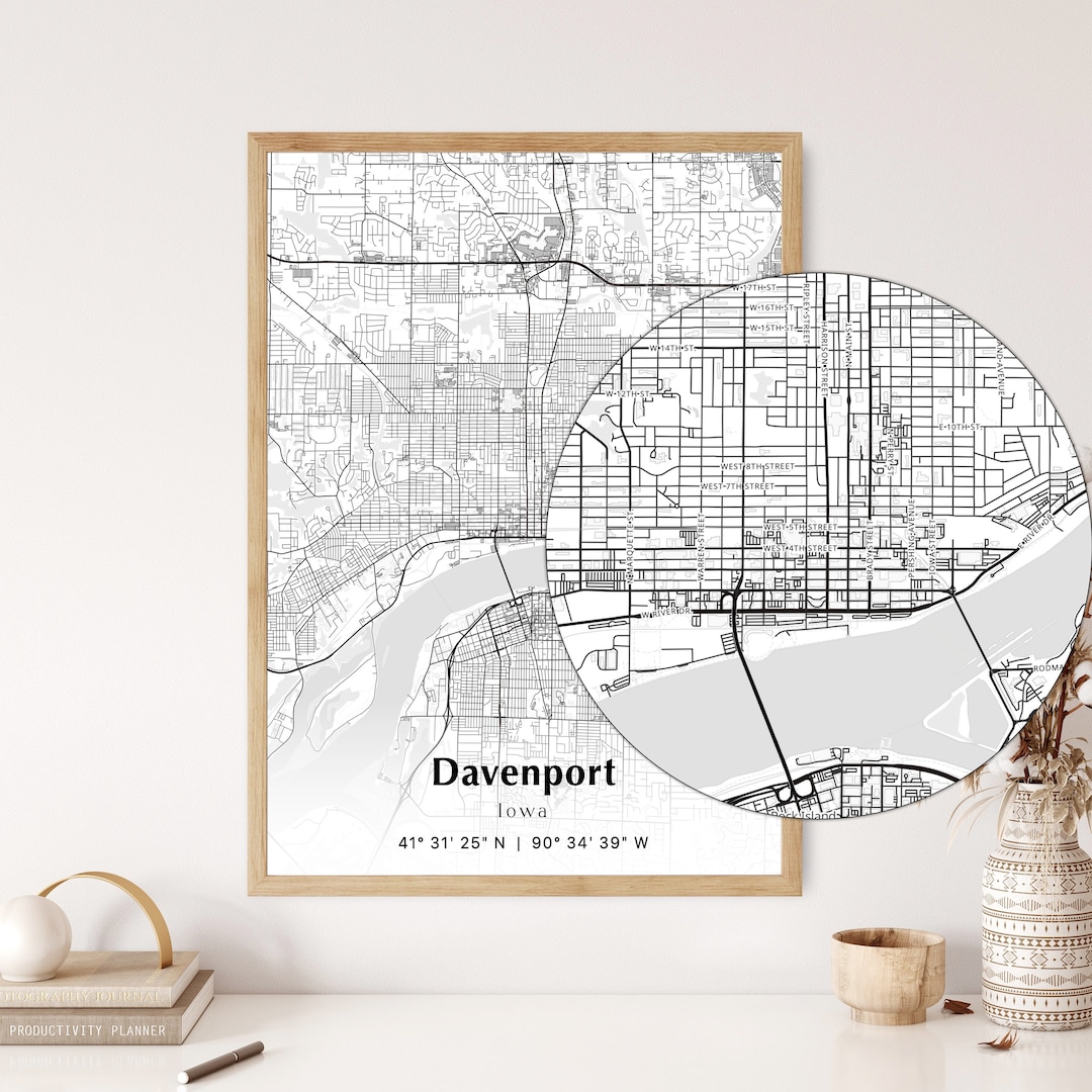 Davenport City Map Print, Davenport Iowa Map Poster, USA City Street ...