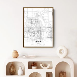 Ames City Map Print, Ames Iowa Map Poster, USA City Street Map, Map of ...