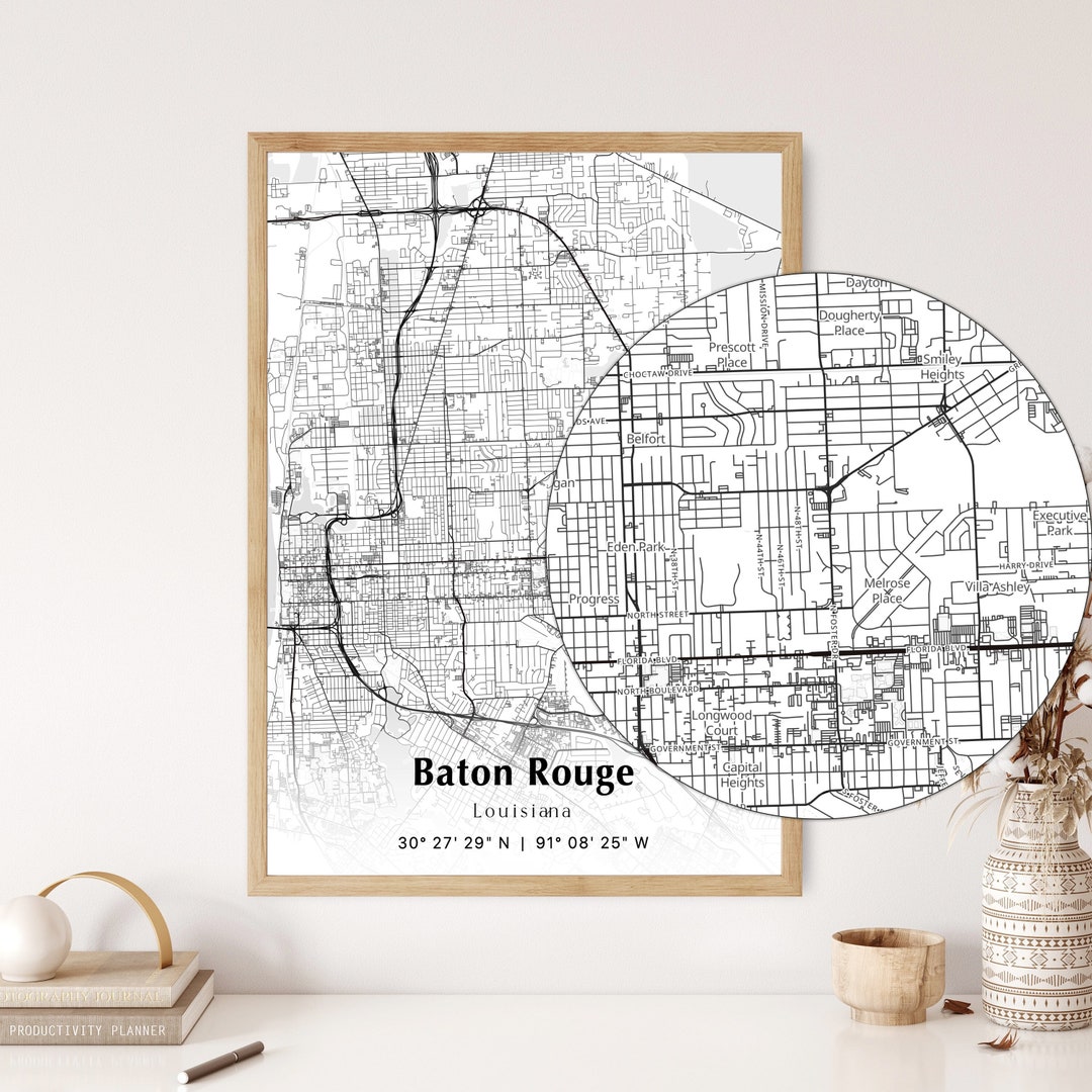 Baton Rouge City Map Print, Baton Rouge Louisiana Map Poster, USA City ...