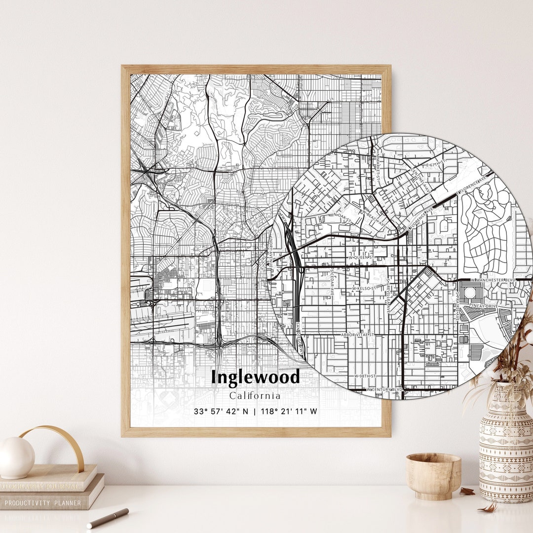 Inglewood City Map Print, Inglewood California Map Poster, USA City ...