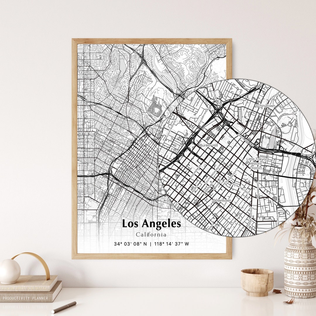 Los Angeles City Map Print, Los Angeles California Map Poster, USA City ...