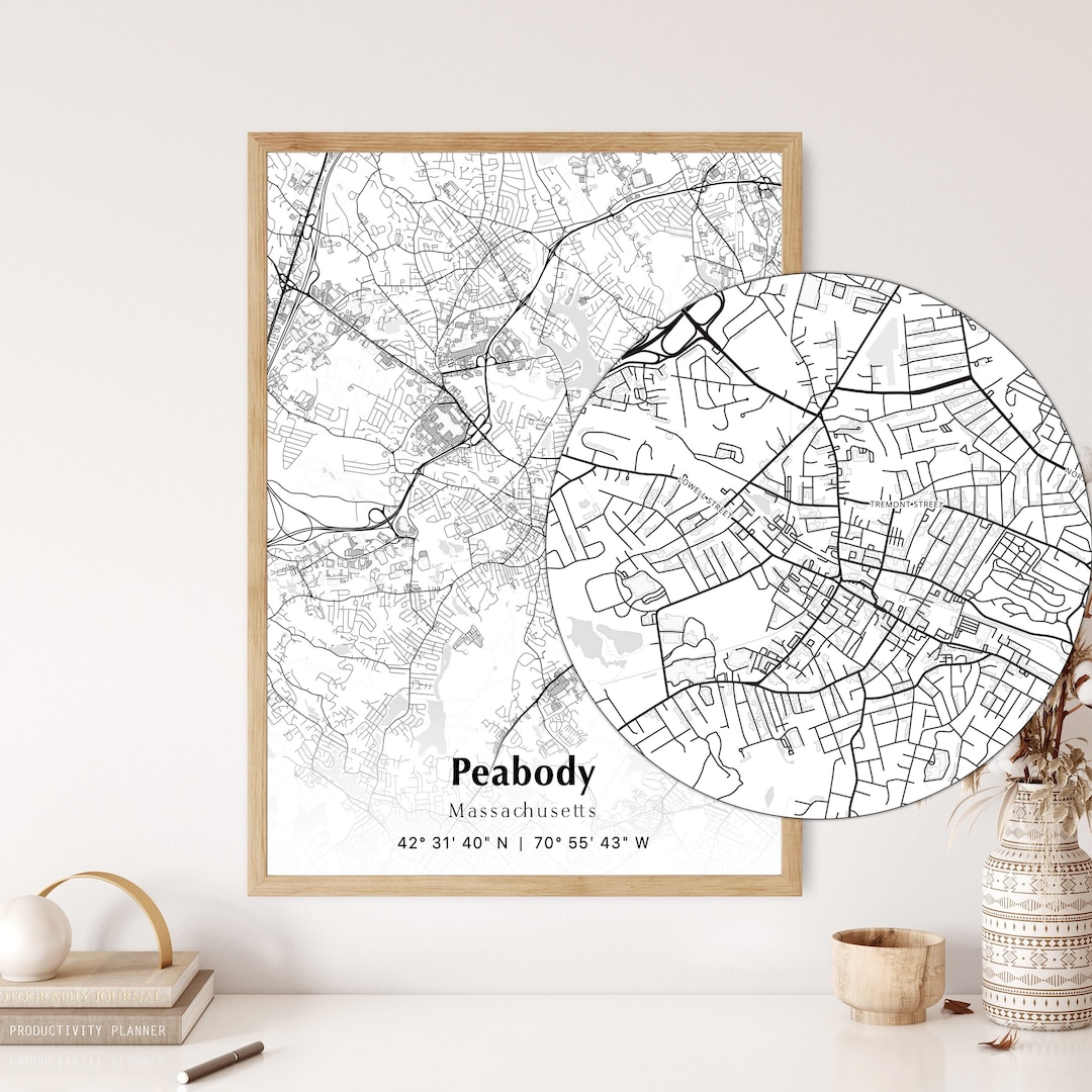 Peabody City Map Print, Peabody Massachusetts Map Poster, USA City ...