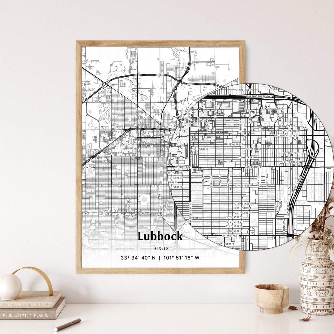 Lubbock City Map Print, Lubbock Texas Map Poster, USA City Street Map ...