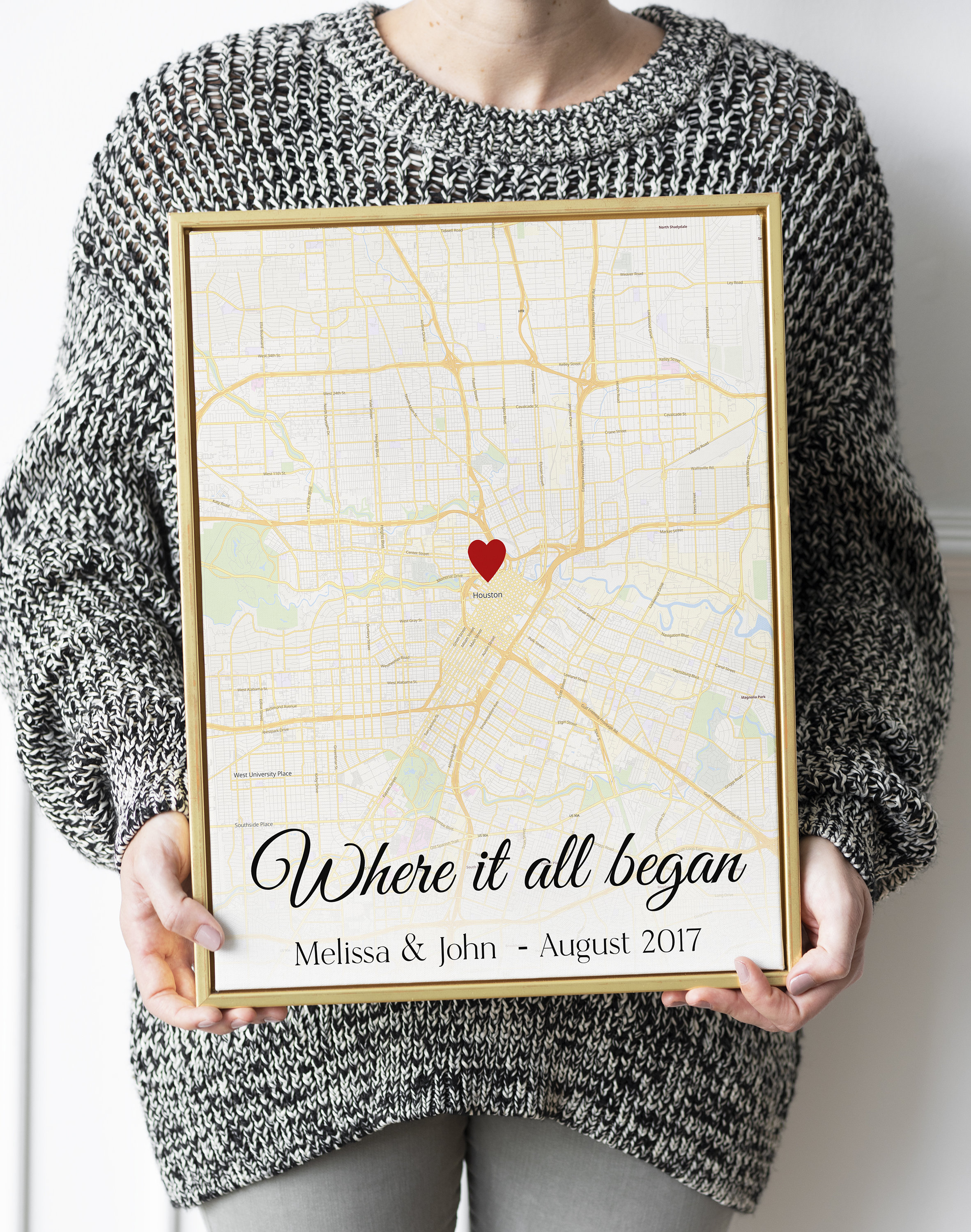 Custom Street Map Canvas Print, Personalized Canvas Print, Valentines ...