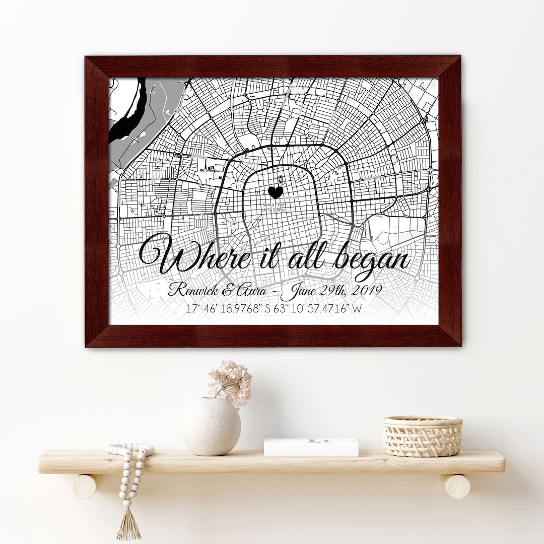 Framed Custom Map Print, Personalized Map, Any Location Map, White ...