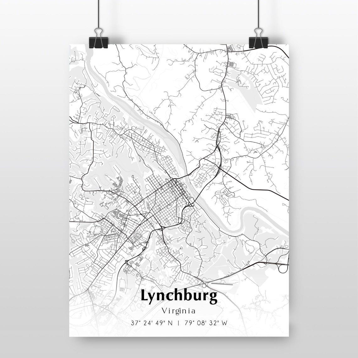 Lynchburg City Map Print, Lynchburg Virginia Map Poster, USA City ...