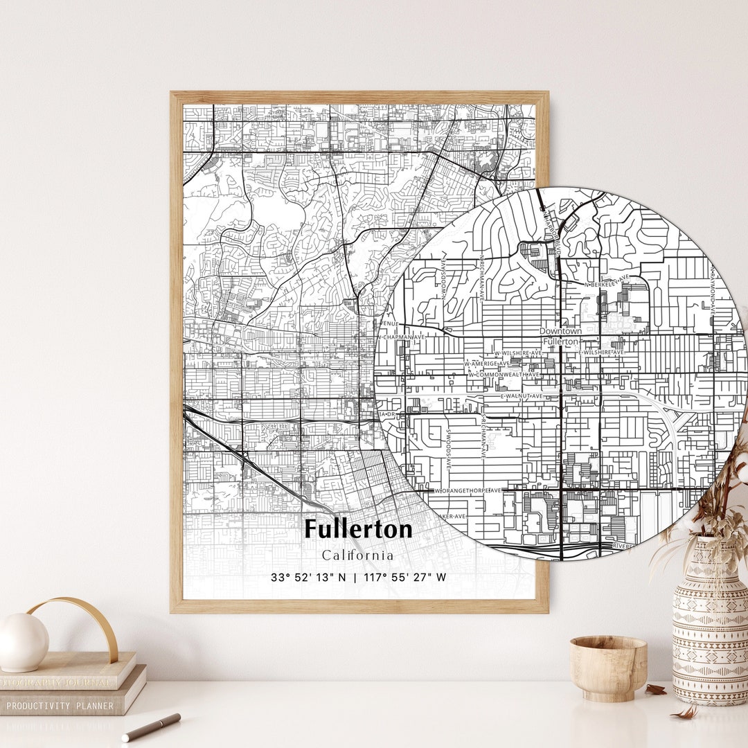 Fullerton City Map Print, Fullerton California Map Poster, USA City ...