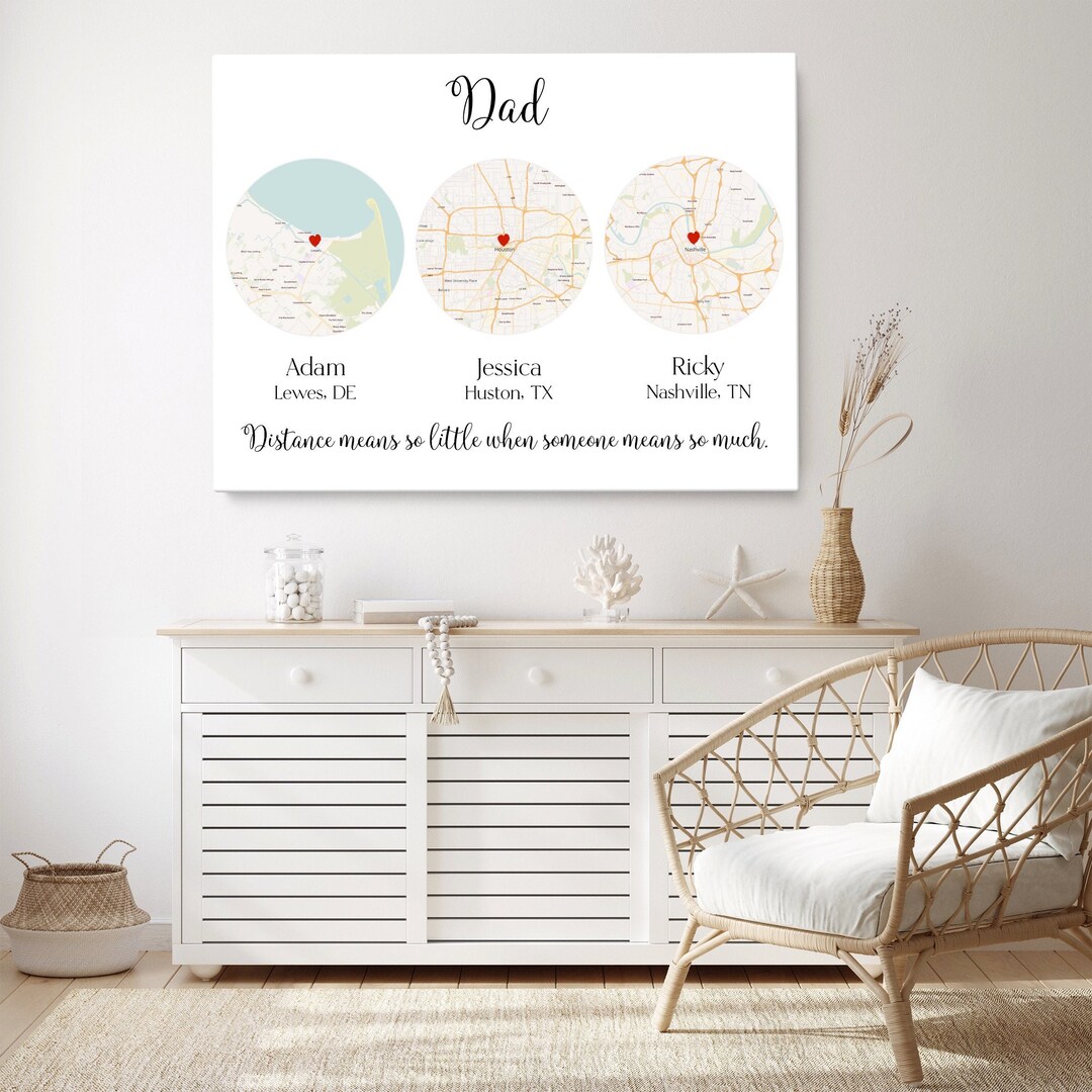 Dad Gift Maps to Canvas, Father Birthday Gift, Children Living ...