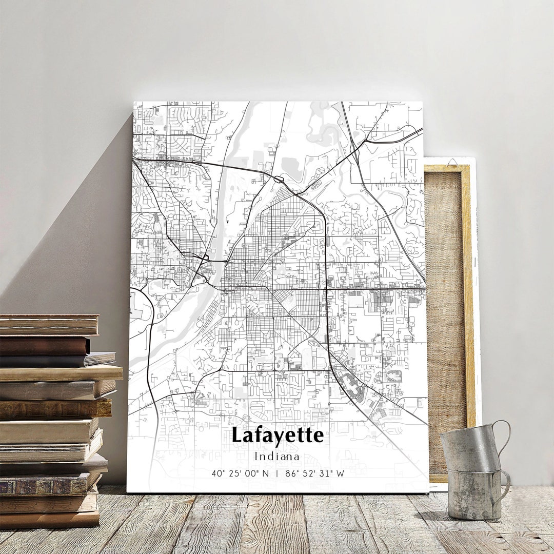 Lafayette City Map Print, Lafayette Indiana Map Poster, USA City Street ...