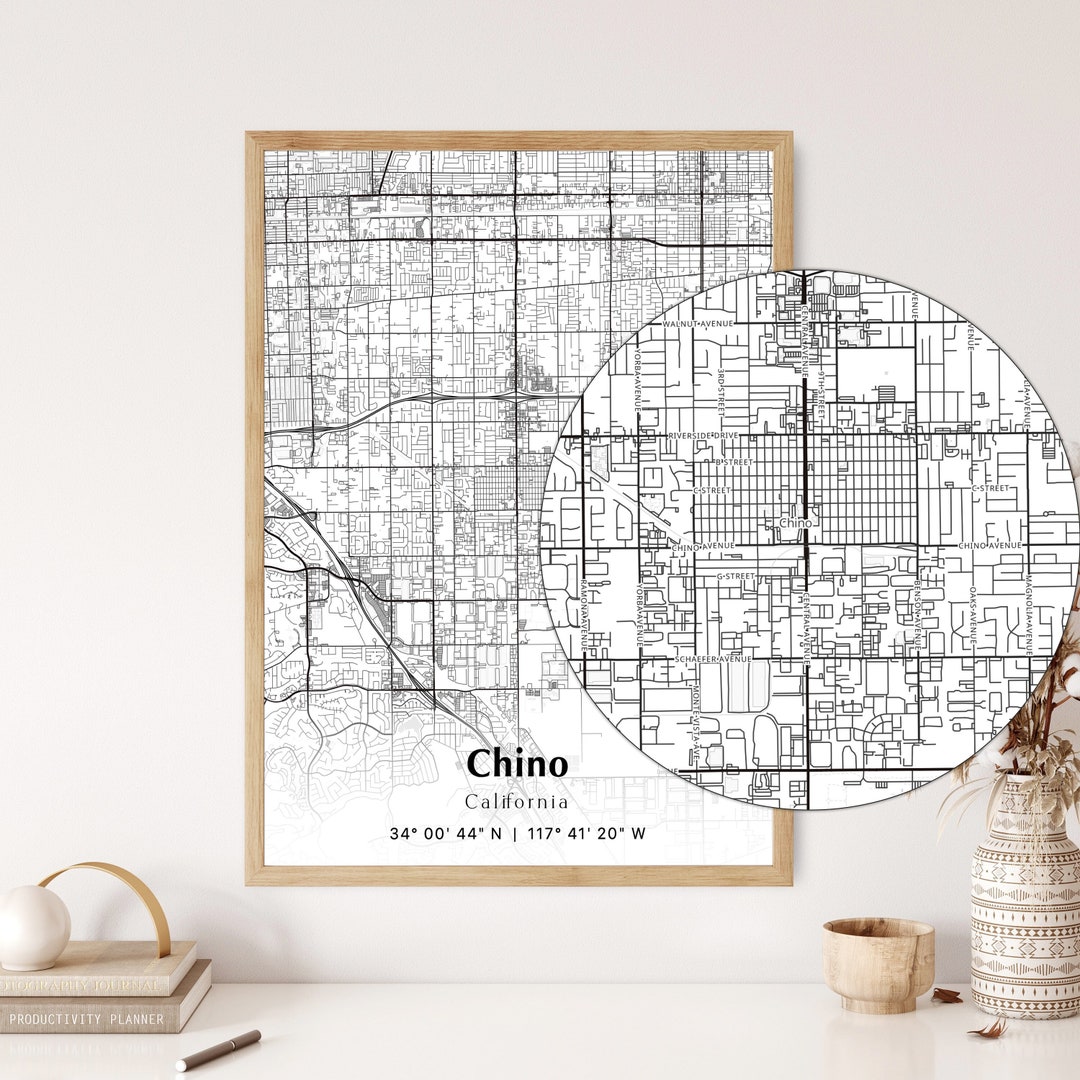 Chino City Map Print, Chino California Map Poster, USA City Street Map ...