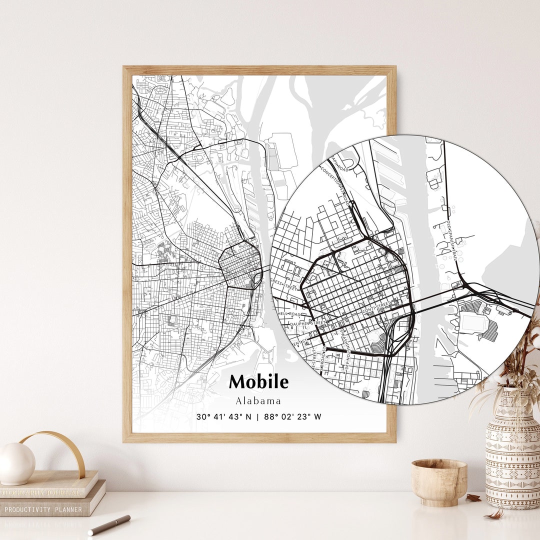Mobile City Map Print, Mobile Alabama Map Poster, USA City Street Map ...