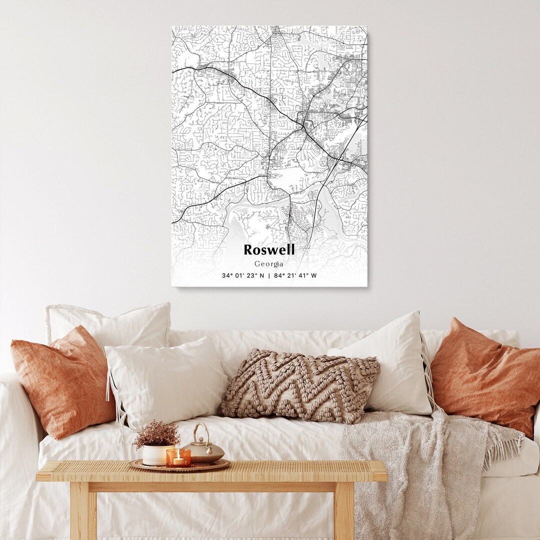 Roswell City Map Print, Roswell Georgia Map Poster, USA City Street Map ...