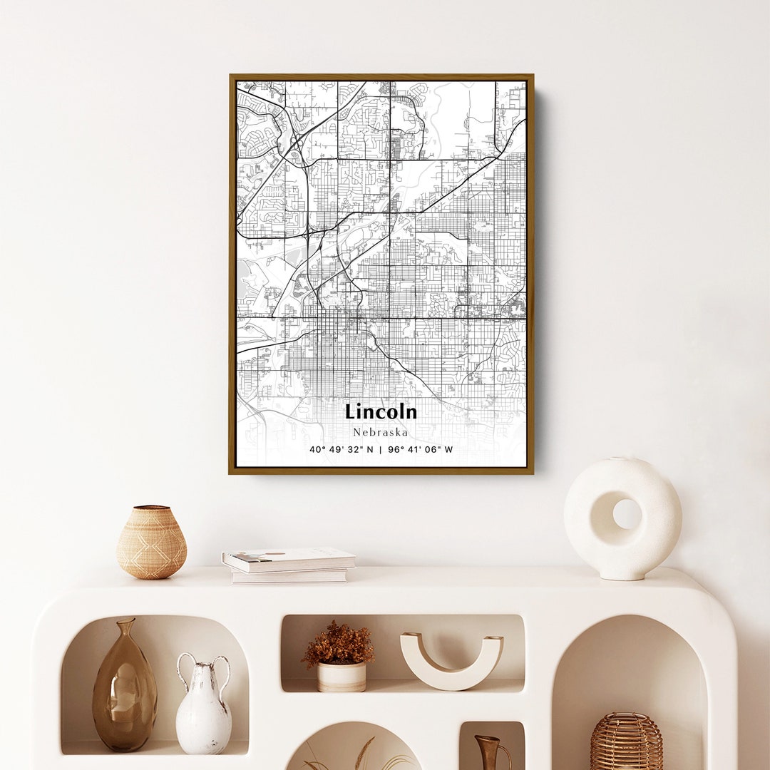 Lincoln City Map Print, Lincoln Nebraska Map Poster, USA City Street ...