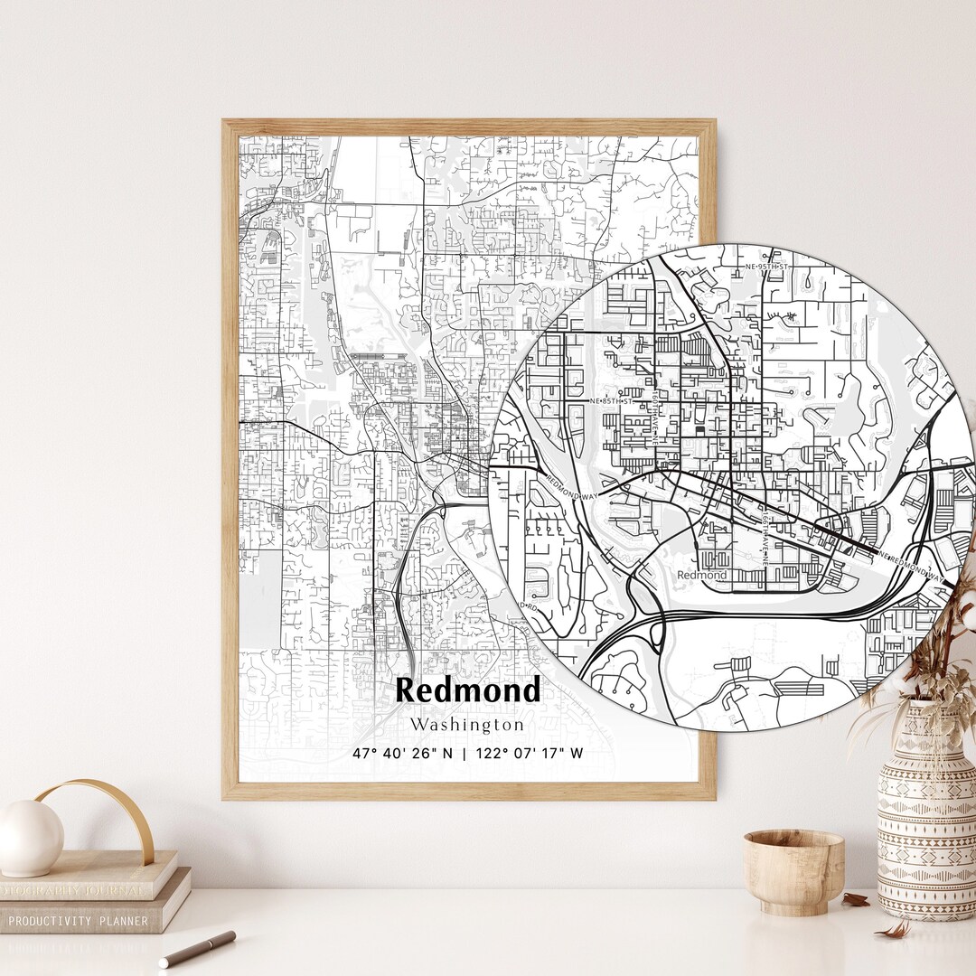 Redmond City Map Print, Redmond Washington Map Poster, USA City Street ...