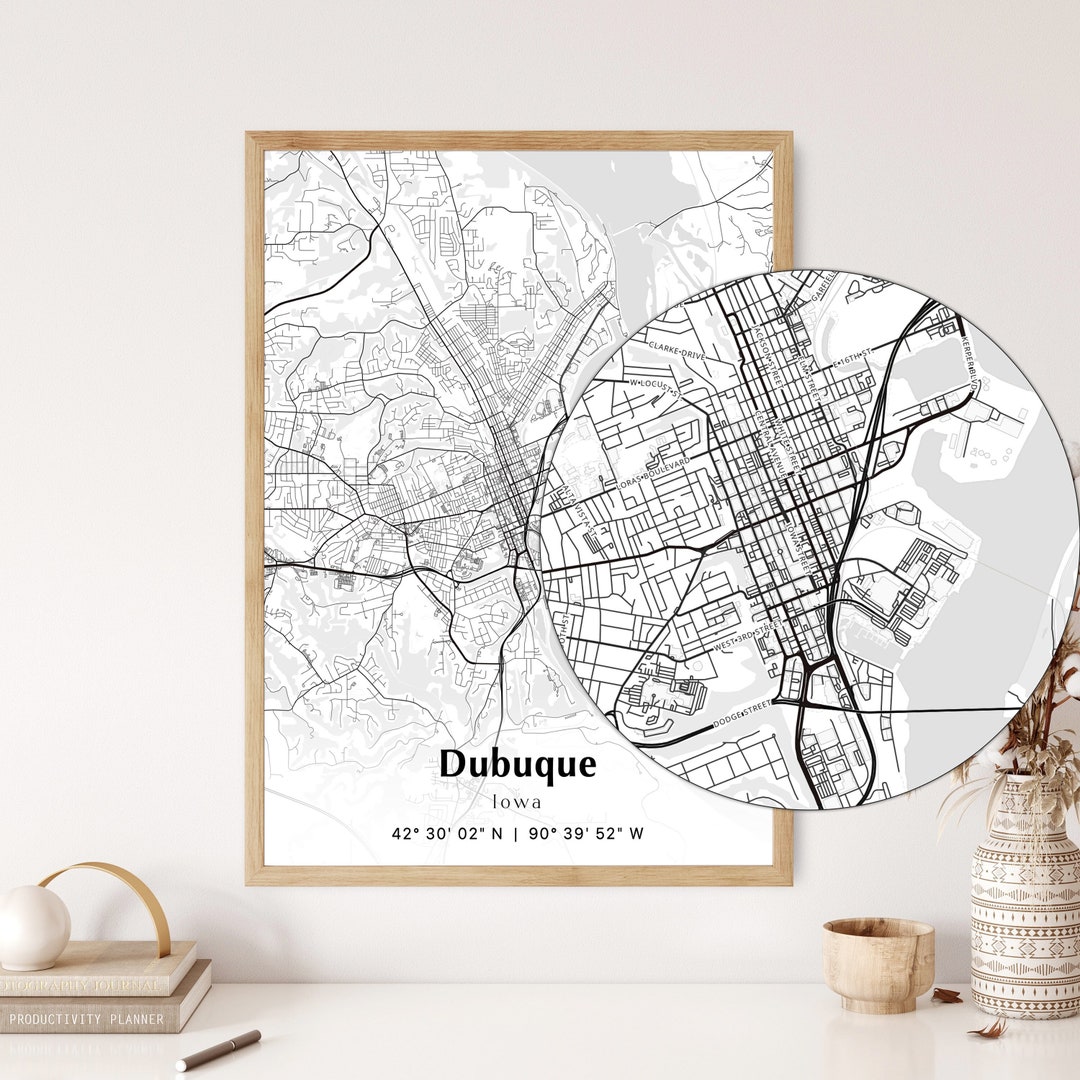 Dubuque City Map Print, Dubuque Iowa Map Poster, USA City Street Map ...