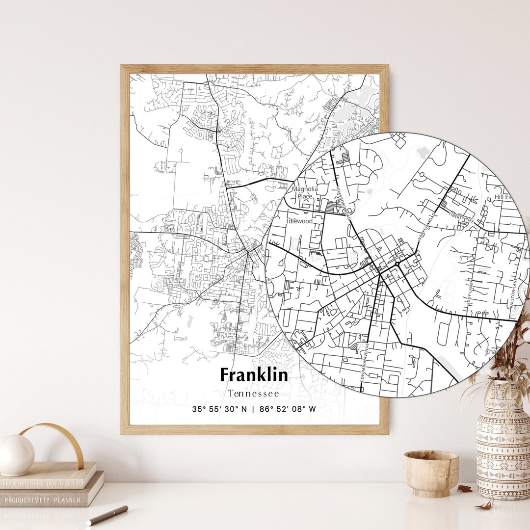Franklin City Map Print, Franklin Tennessee Map Poster, USA City Street ...