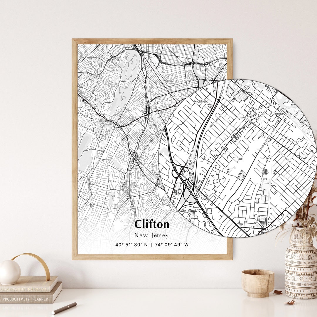 Clifton City Map Print, Clifton New Jersey Map Poster, USA City Street ...