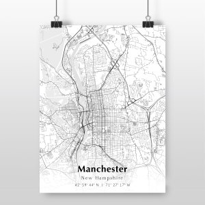 Manchester City Map Print, Manchester New Hampshire Map Poster, USA ...