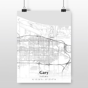 Gary City Map Print, Gary Indiana Map Poster, USA City Street Map, Map ...