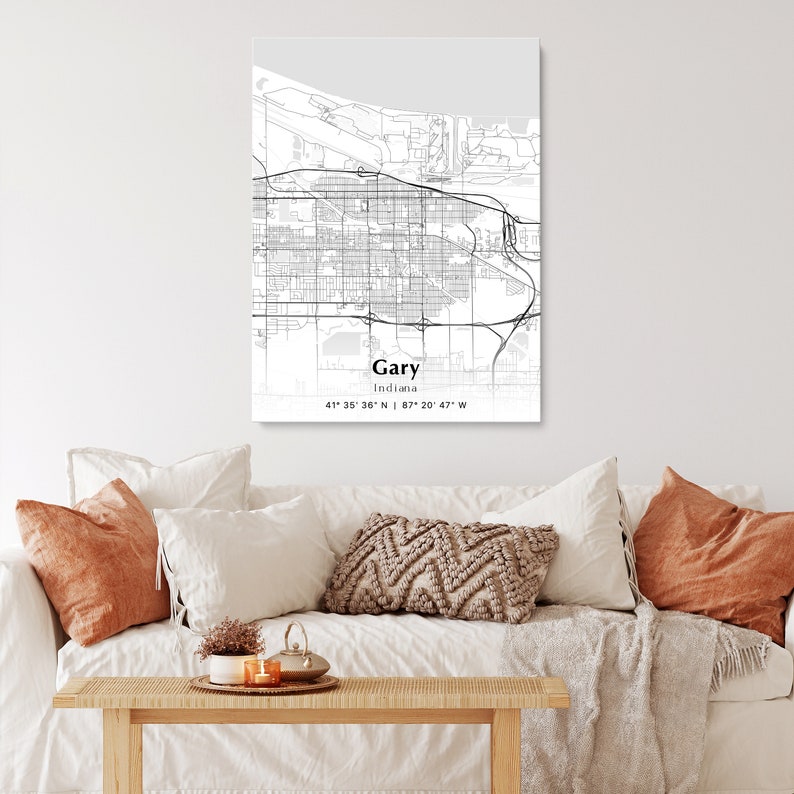 Gary City Map Print, Gary Indiana Map Poster, USA City Street Map, Map ...